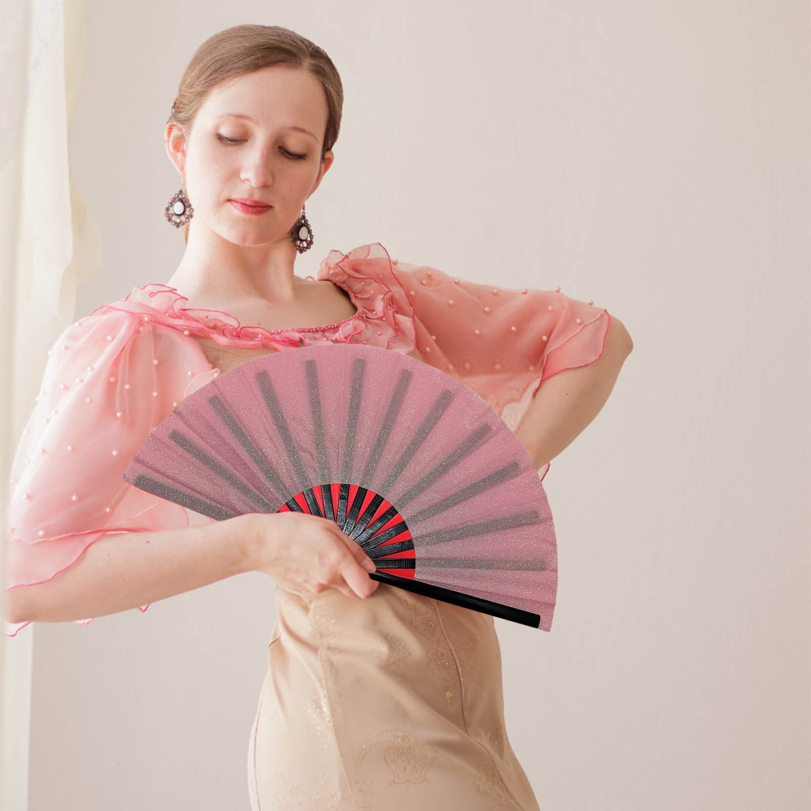 13 Inch Holographic Purple Kung Fu Fan, PVC Foldable Chinese Martial ...