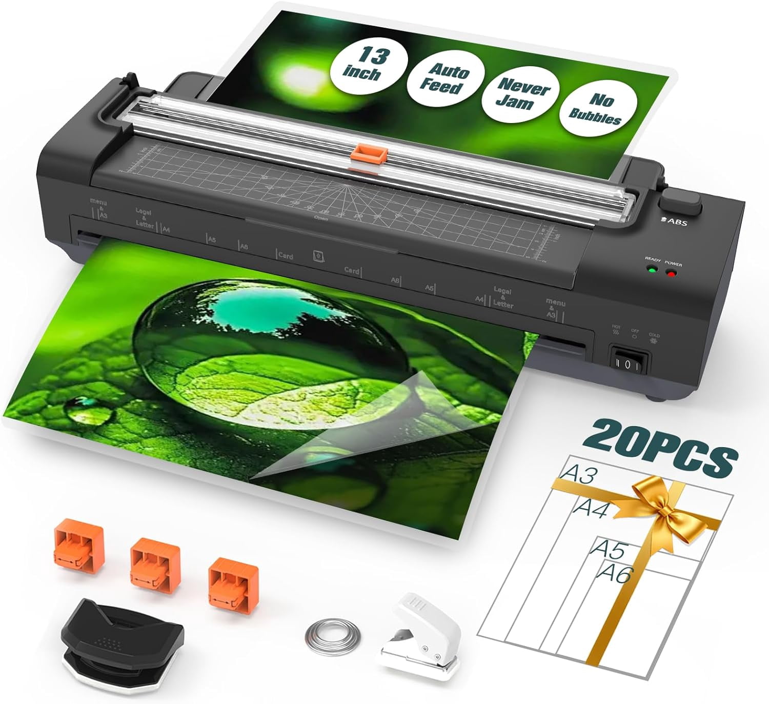 13 Inch Laminator Machine with Paper Feed, Never Jam A3 Thermal & Cold ...