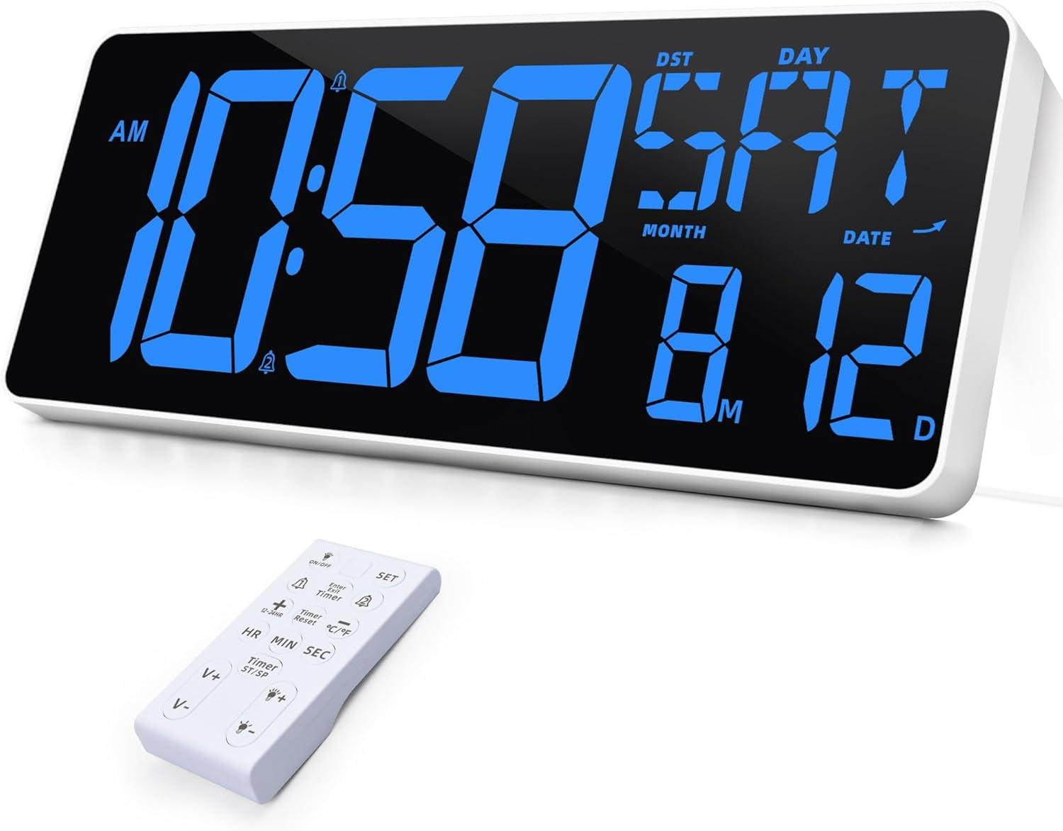 13 Inch Large Digital Wall Clock with Remote Control, LED Desk Clock ...