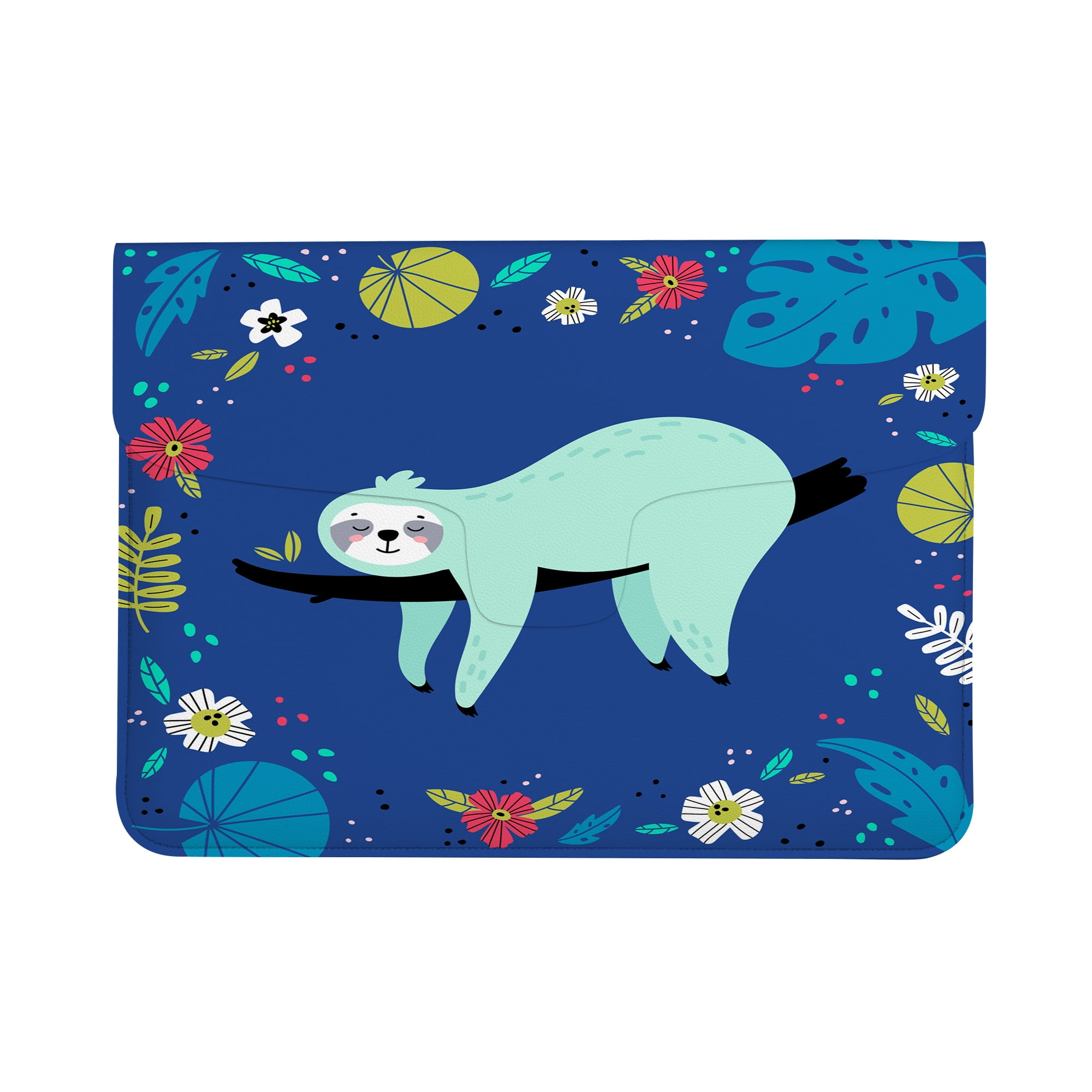 13 Inch Leather Laptop Sleeve Case Cute Sloth Tropical Leaves for Men ...