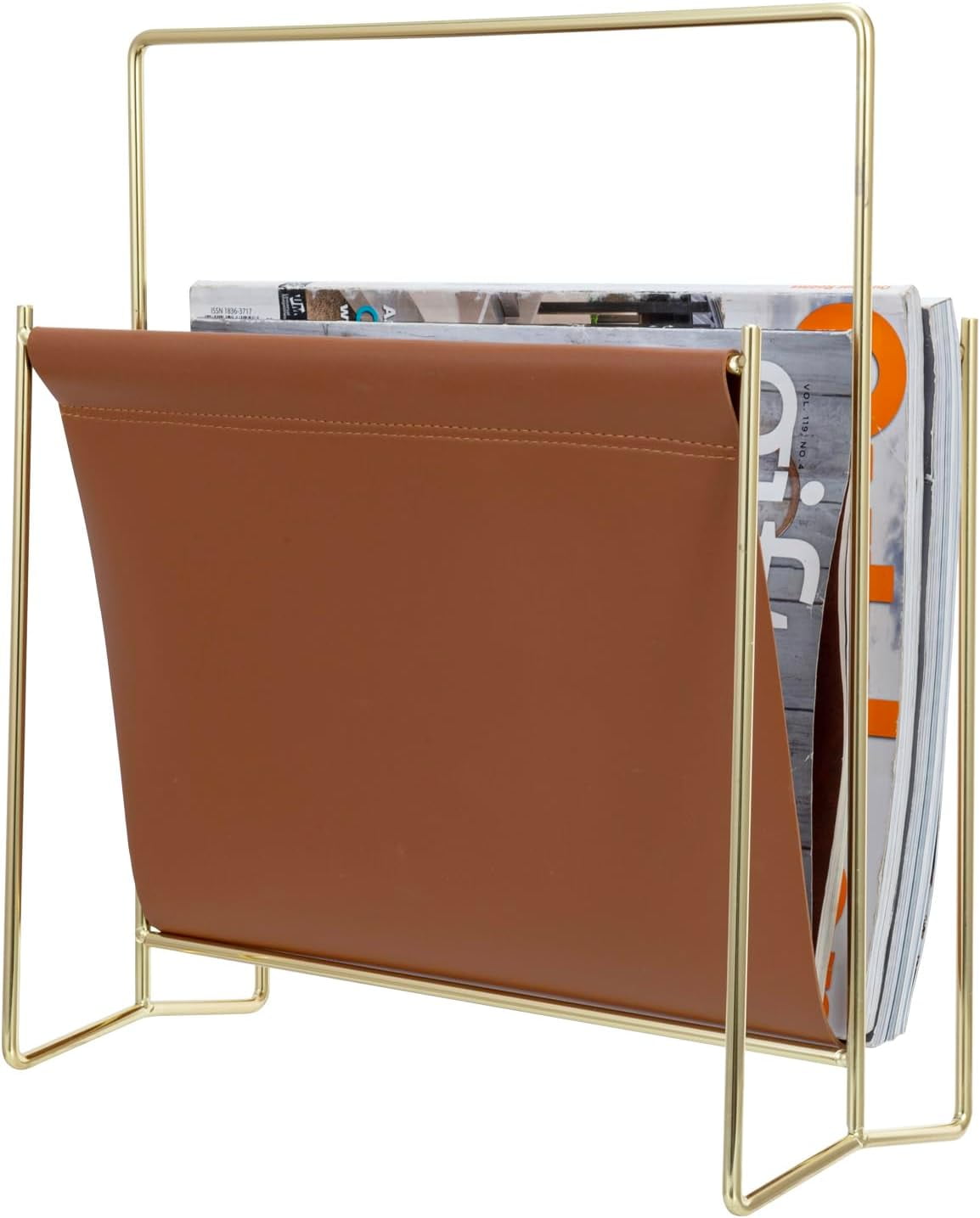 "13-Inch Modern Magazine Rack – Caramel Leatherette Sling Design with ...