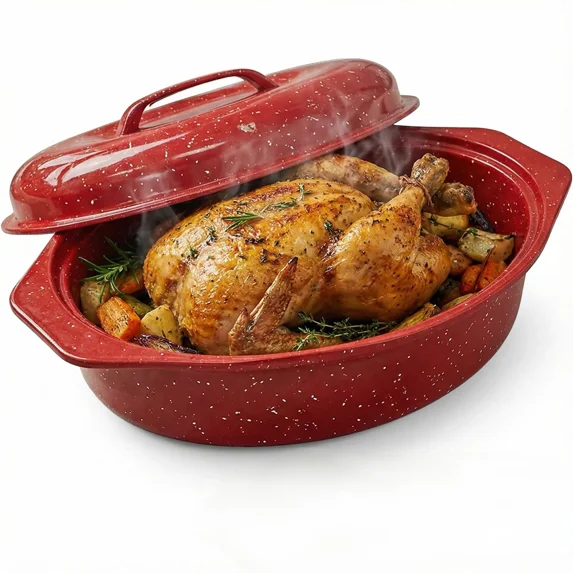 13-Inch Oval Roaster with Lid, Enameled Steel, 7 LB Poultry Capacity ...