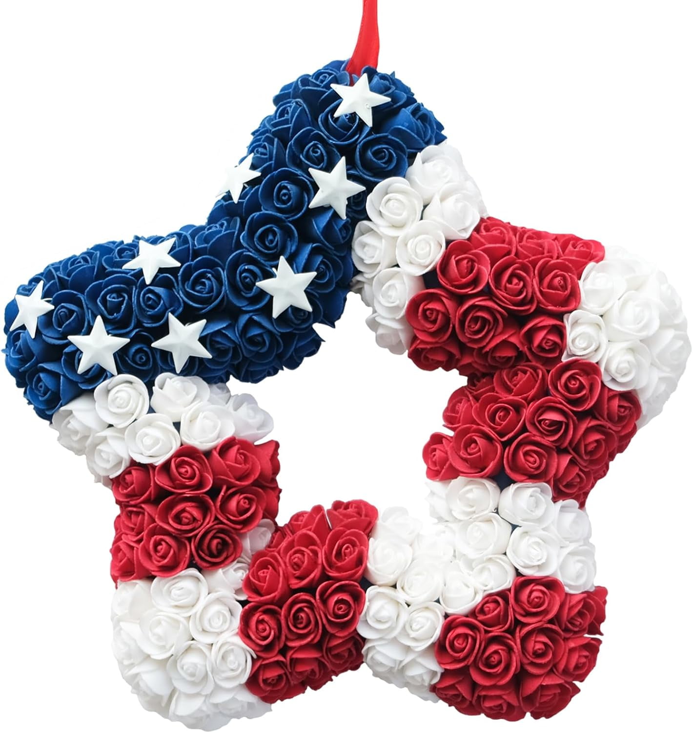 13 Inch Patriotic Red White Blue Star Shape Flower Wreath for Front ...