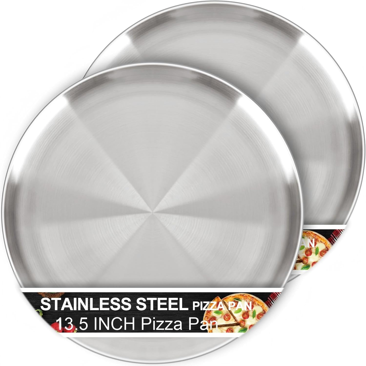 13½ Inch Pizza Pan for Oven set of 2, Non-Stick Large Round Stainless ...