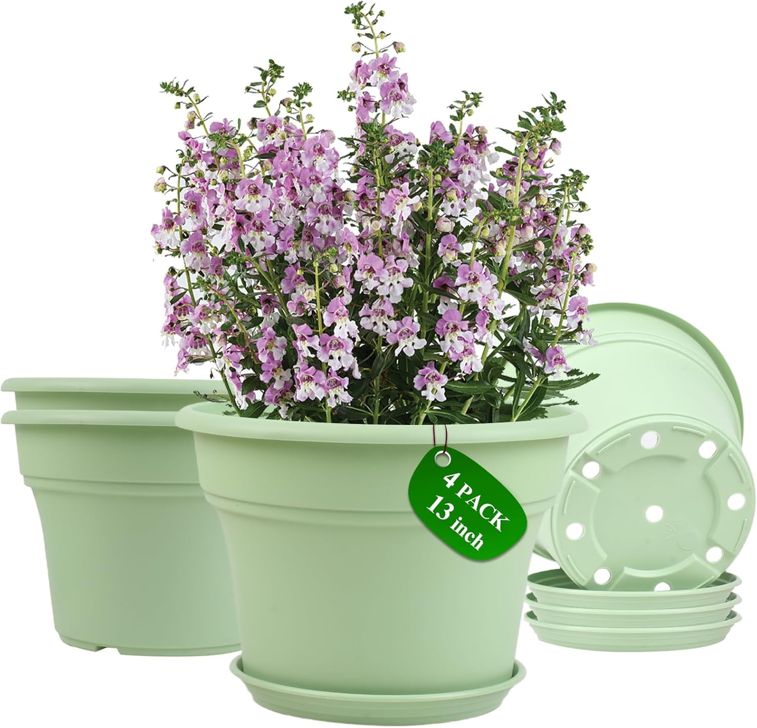 13 Inch Plastic-Flower-Pot-for-Indoor-Plants, 4 Pack Large Outdoor ...