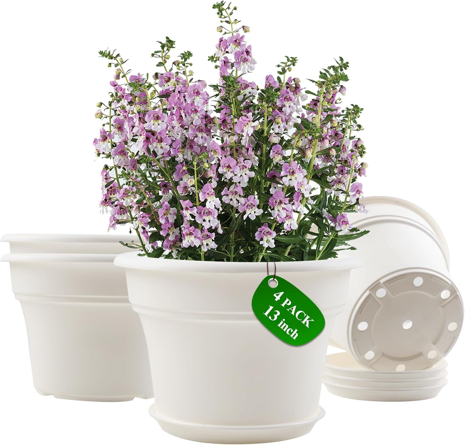 13 Inch Plastic-Flower-Pot-for-Indoor-Plants, 4 Pack Large Outdoor ...