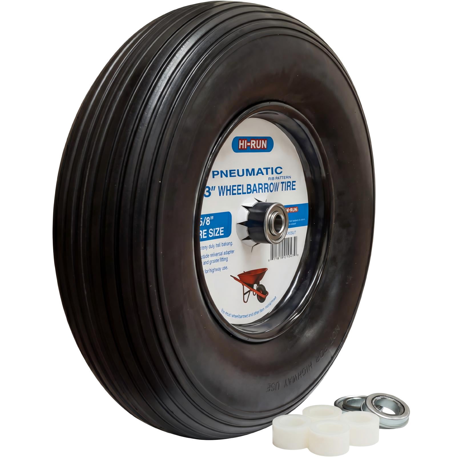 Hi-Run Ribbed 13" Pneumatic 4.00-6 2PR Wheelbarrow Tire Assembly with 5 ...