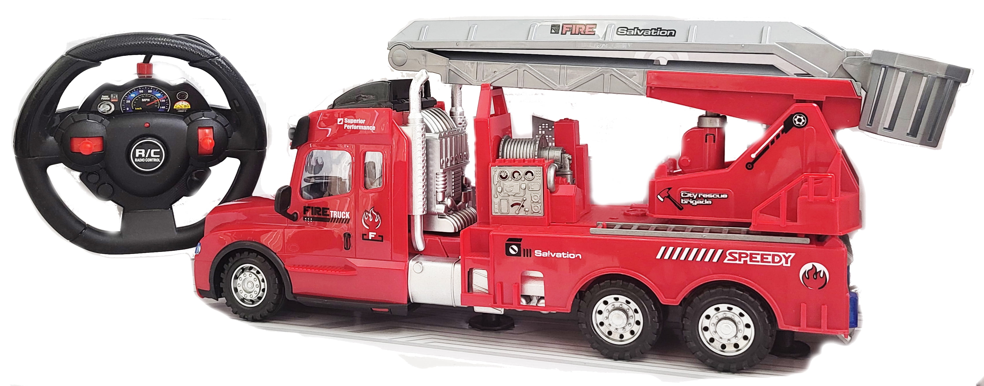 RC Fire Engine Truck - Inch with 30ft Range - Lights & Sirens - Walmart.com