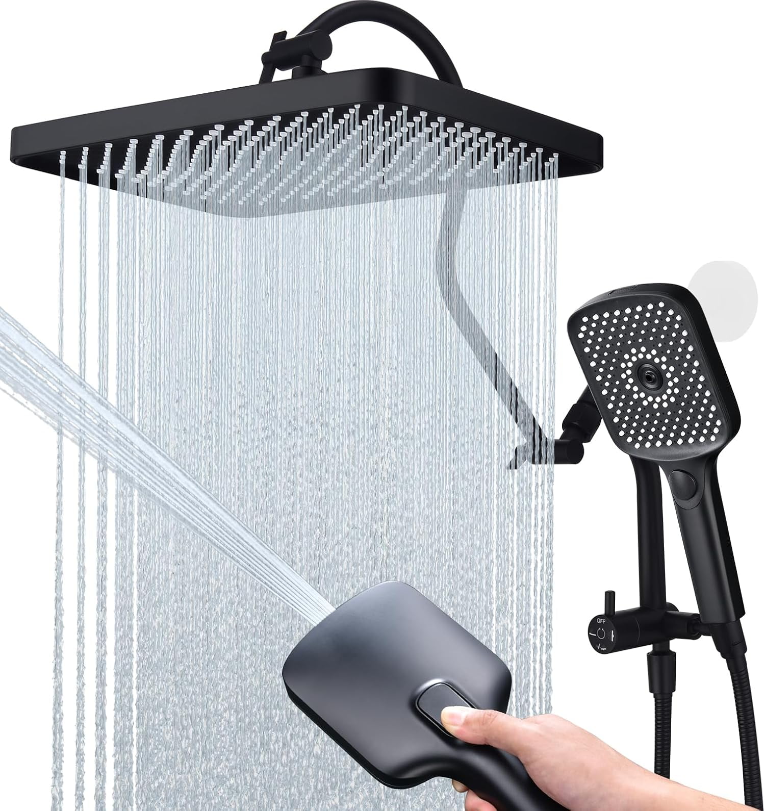 13 Inch Rainfall Shower with Multi-Function Handheld Sprayer Combo, 3 ...