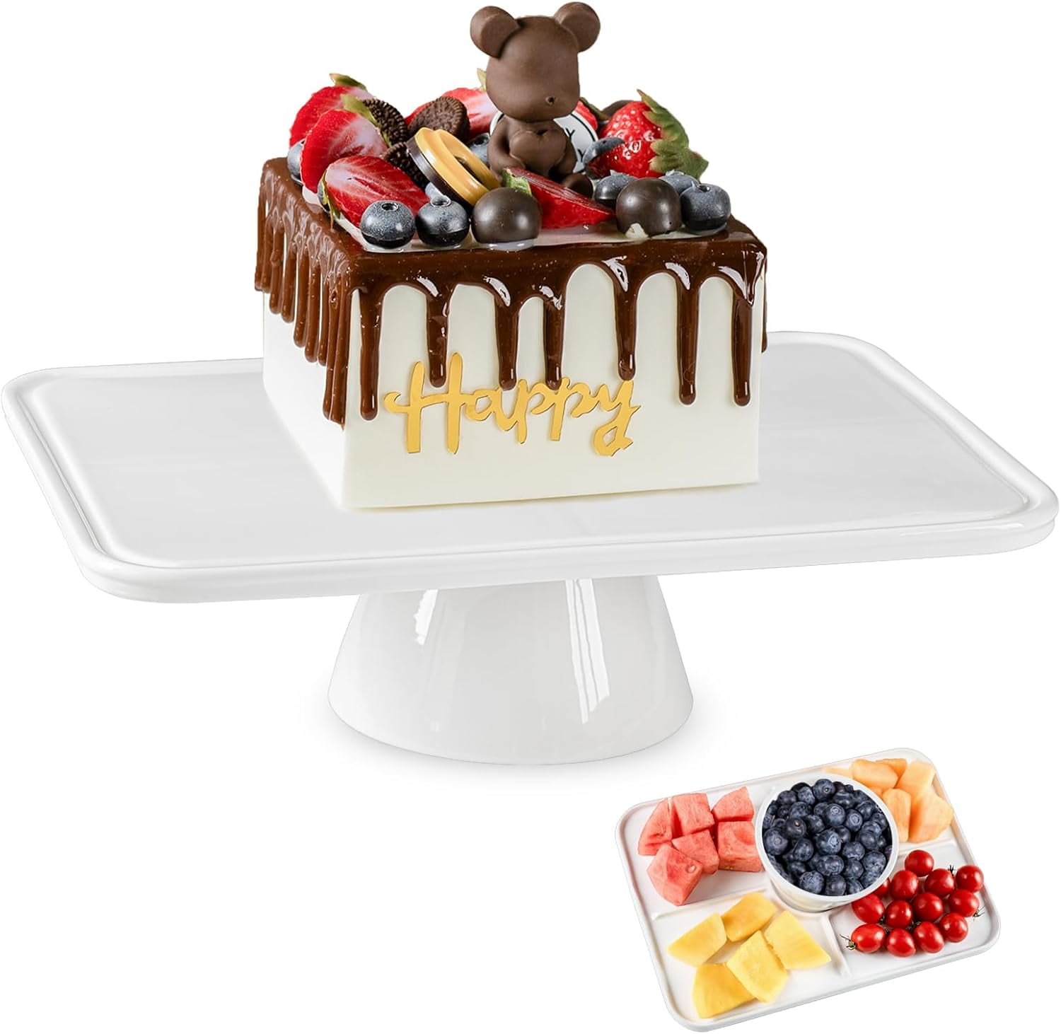 13 Inch Rectangular Ceramic Cake Stand for Party, Elegant Wedding Cake ...