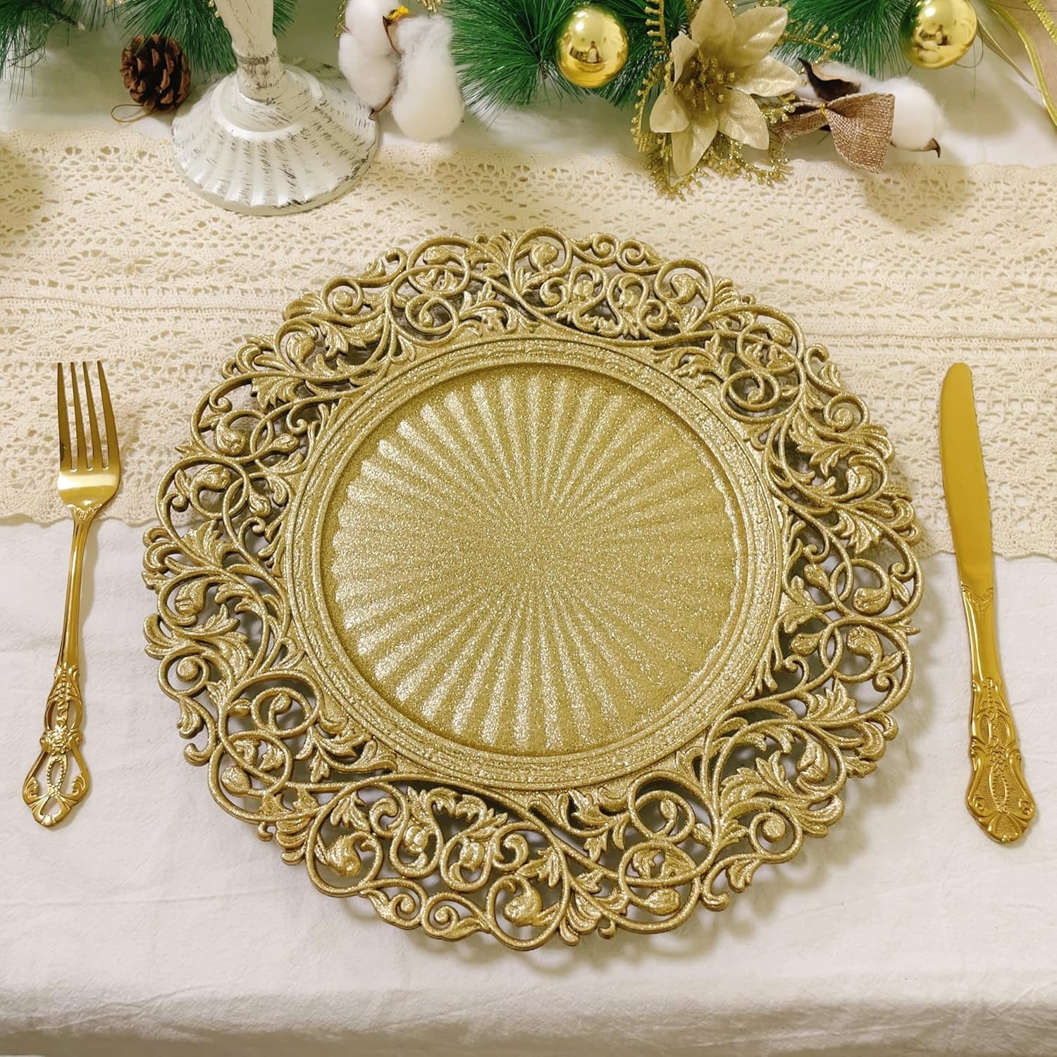 13 Inch Round Gold Charger Plates, Set of 12pcs - Elegant Decorative ...