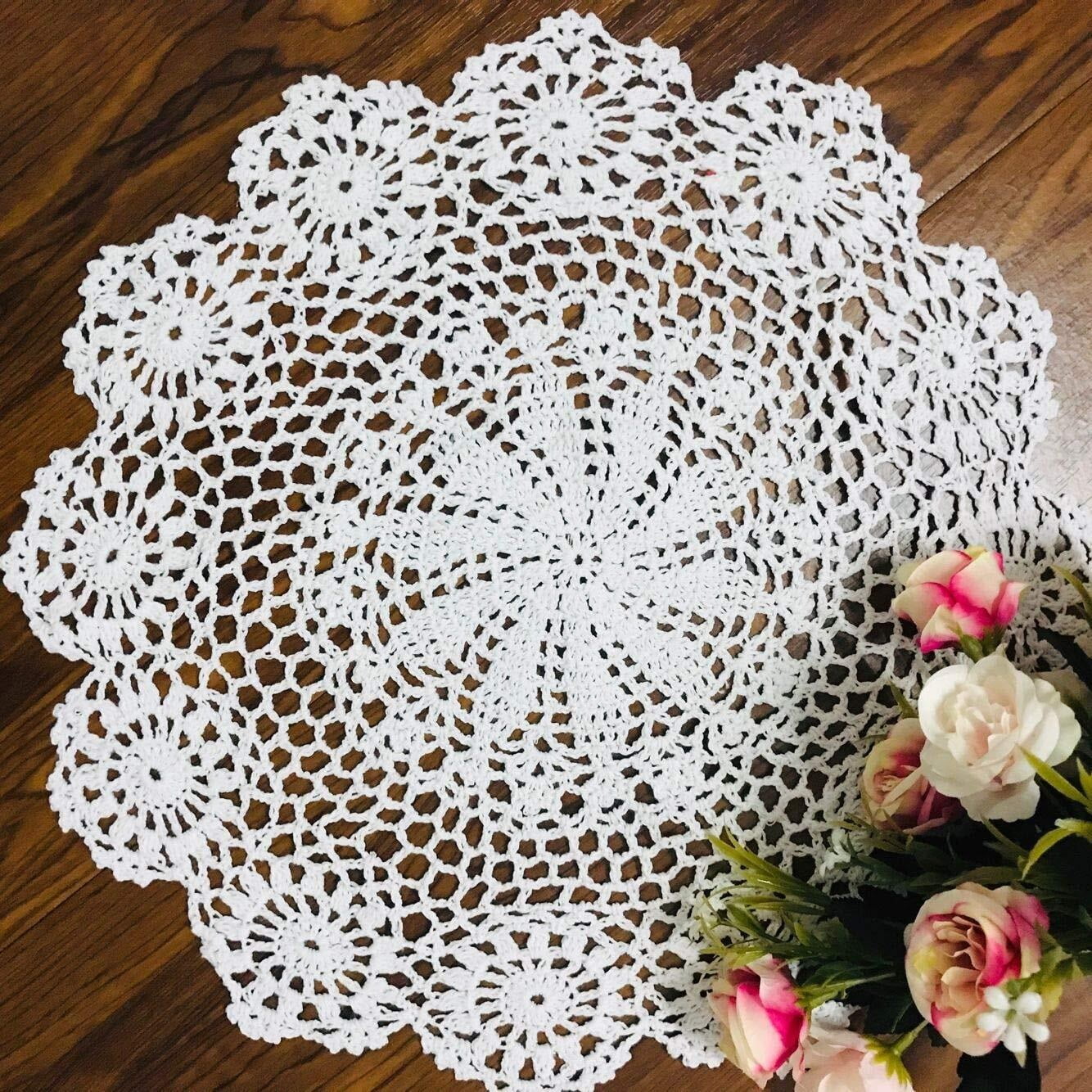 13 Inch Round Handmade Cotton Crochet Lace Doily Doilies Tablecloths ...
