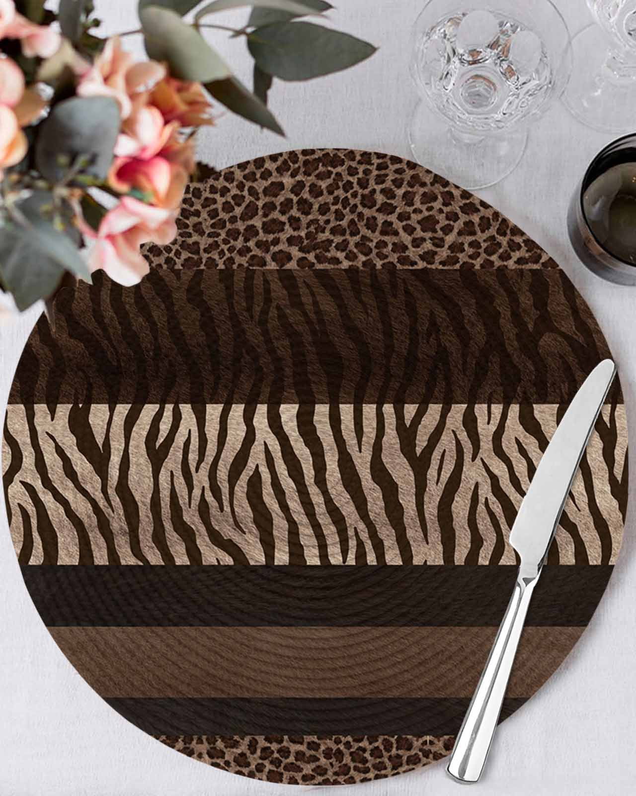 13 Inch Round Placemats Set of 4, Animal Print Non Slip Heat Insulation ...