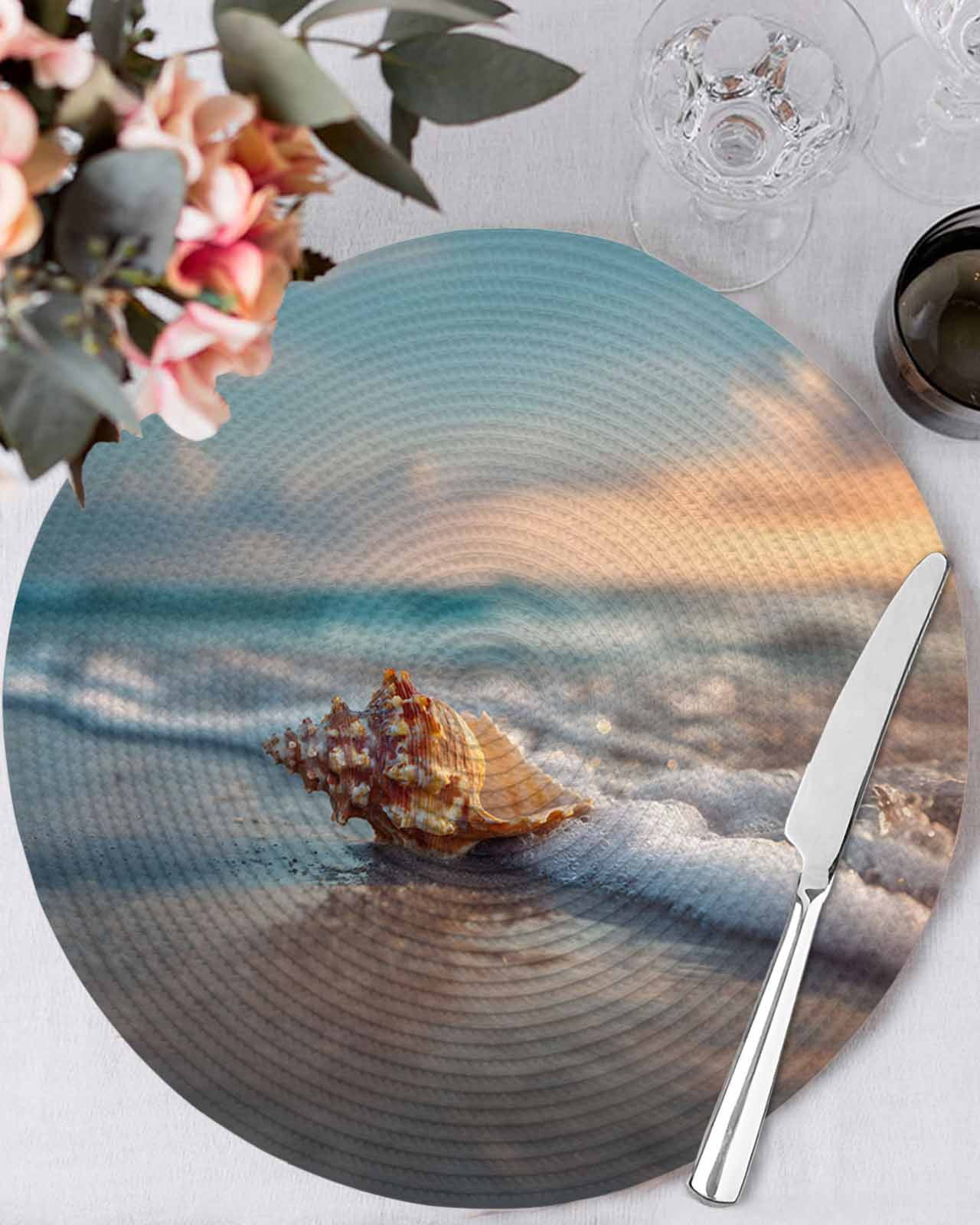 13 Inch Round Placemats Set of 4, Beach Conch Non Slip Heat Insulation ...