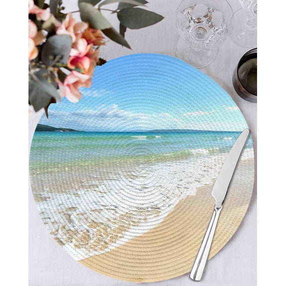 13 Inch Round Placemats Set of 4, Beach Ocean Non Slip Heat Insulation ...