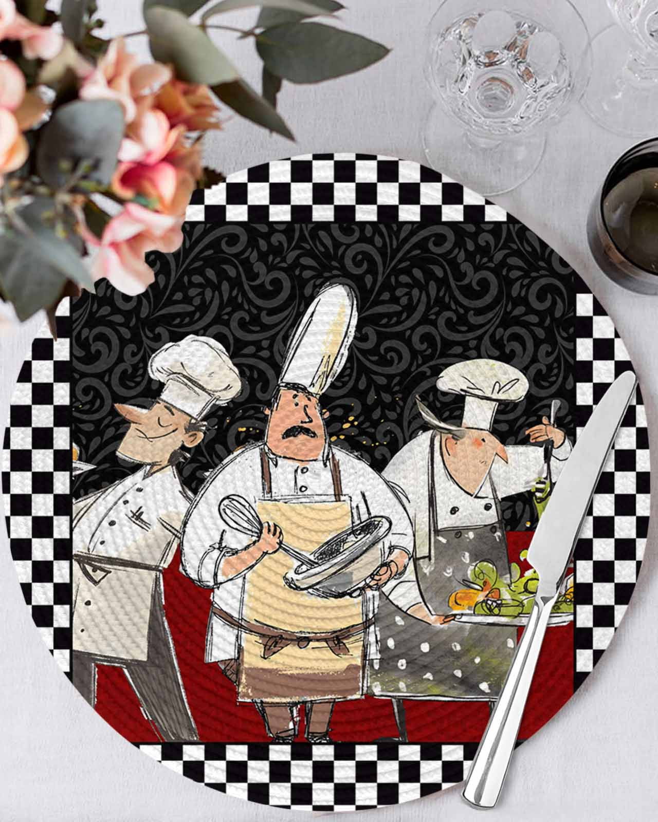 13 Inch Round Placemats Set of 4, Chef Non Slip Heat Insulation PP ...