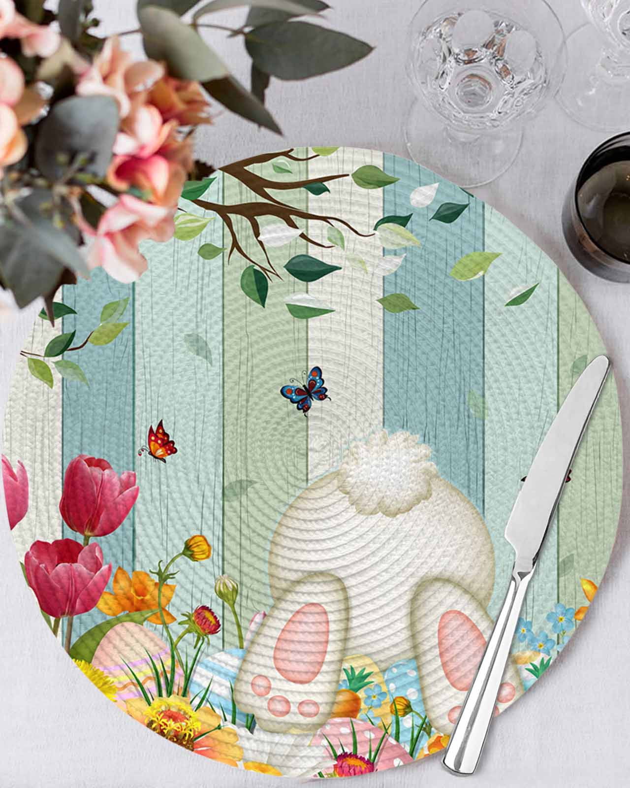 13 Inch Round Placemats Set of 4, Easter Non Slip Heat Insulation PP ...