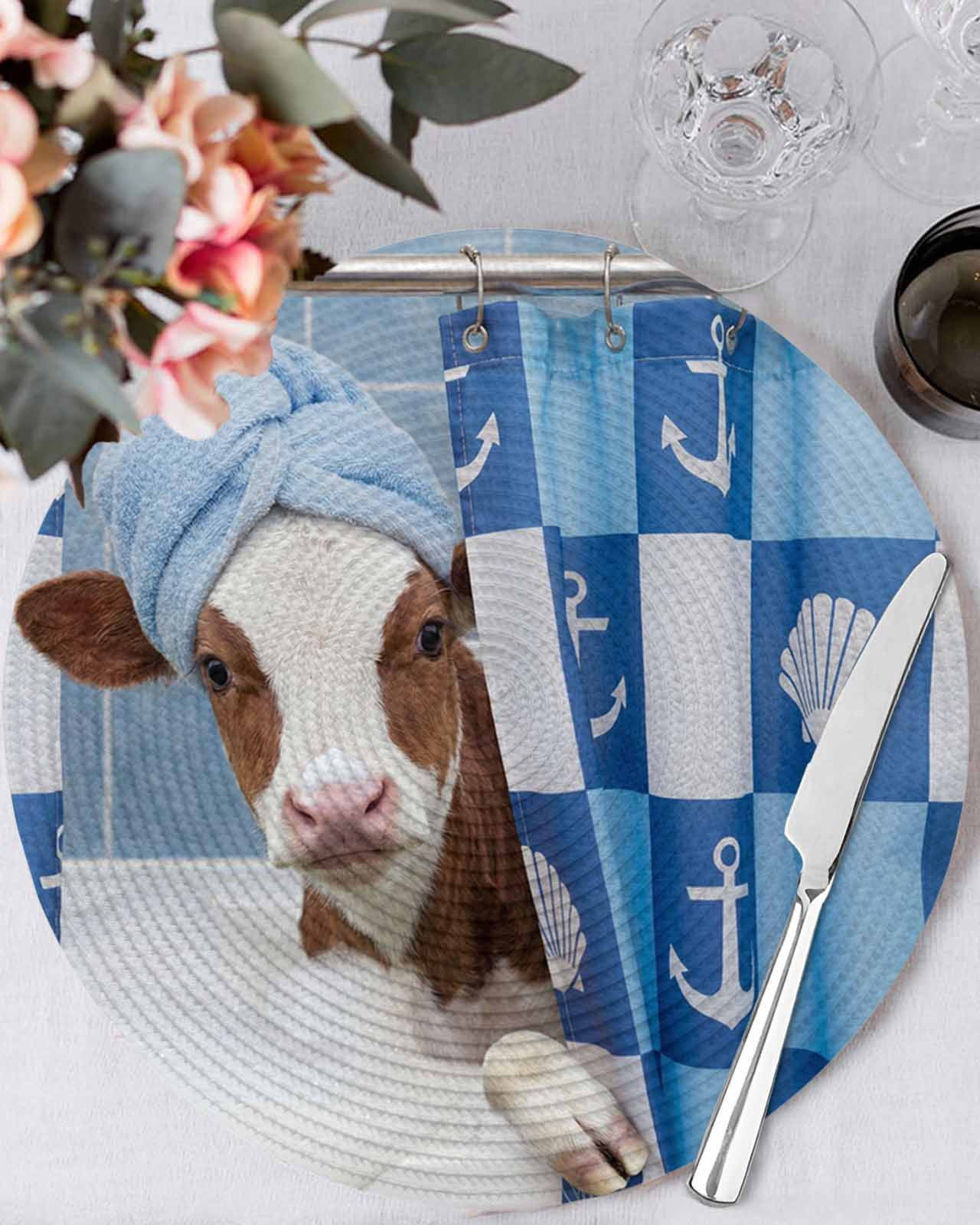 13 Inch Round Placemats Set of 4, Funny Cow Non Slip Heat Insulation PP ...