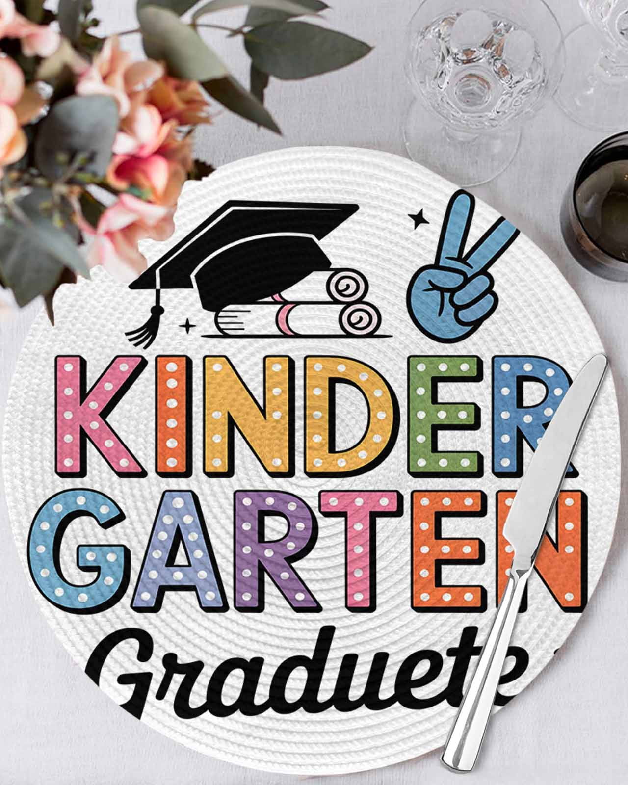 13 Inch Round Placemats Set of 4, Graduation Hat Non Slip Heat ...