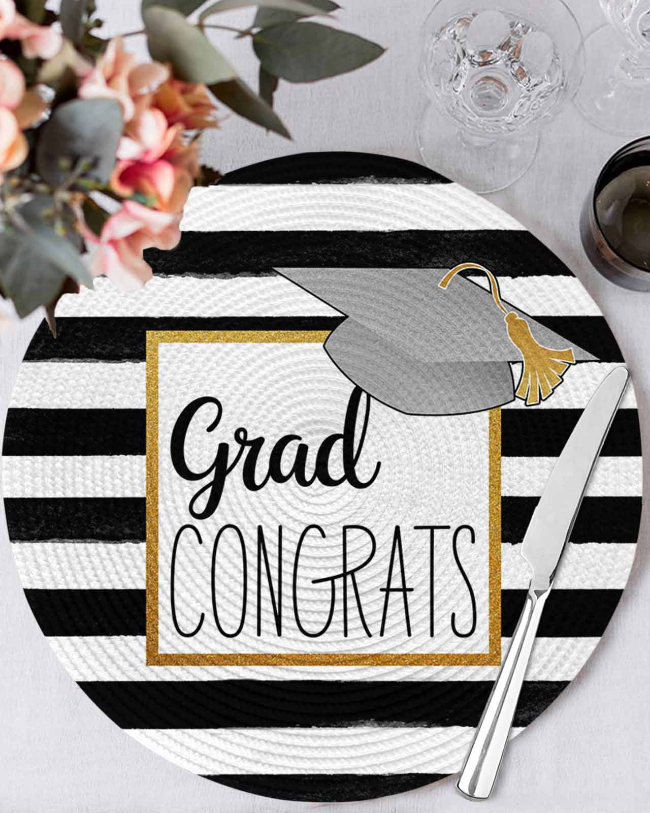 13 Inch Round Placemats Set of 4, Graduation Trencher Cap Non Slip Heat ...