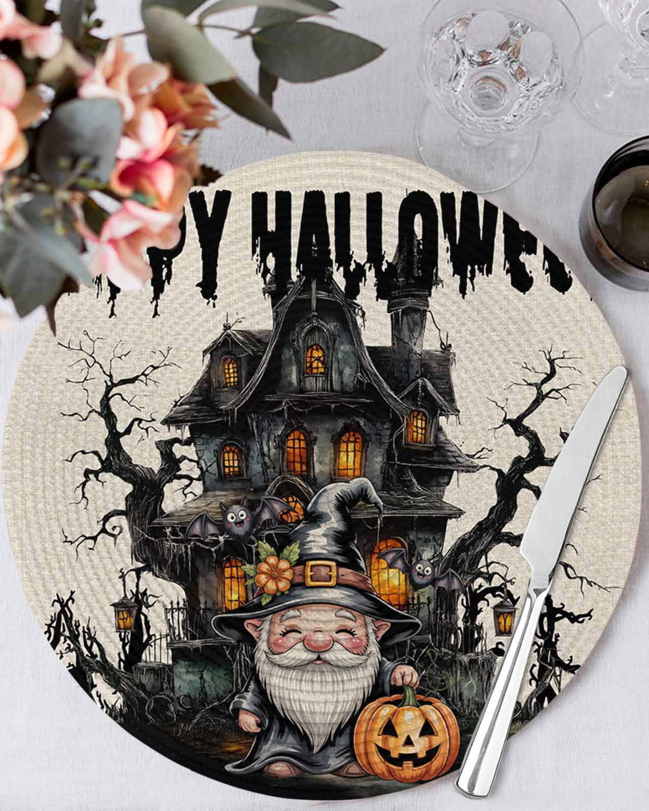 13 Inch Round Placemats Set of 4, Halloween Non Slip Heat Insulation PP ...