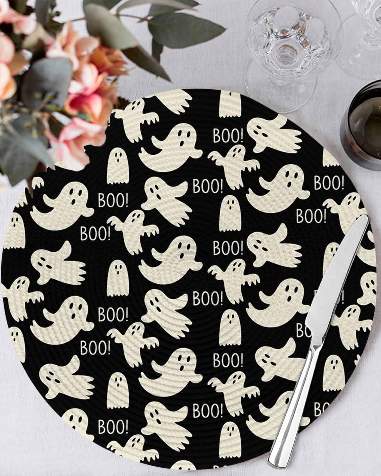 13 Inch Round Placemats Set of 4, Halloween Non Slip Heat Insulation PP ...