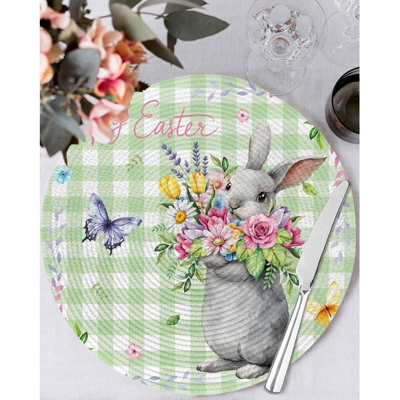 13 Inch Round Placemats Set of 4, Happy Easter Non Slip Heat Insulation ...