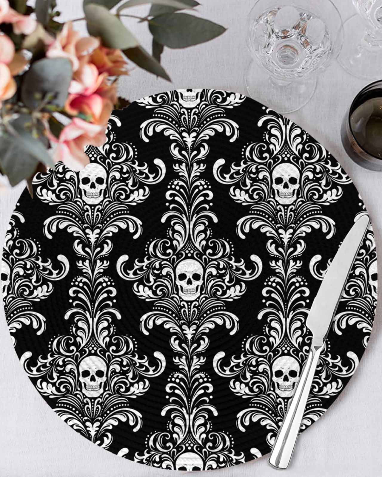 13 Inch Round Placemats Set of 4, Horrible Skull Non Slip Heat ...