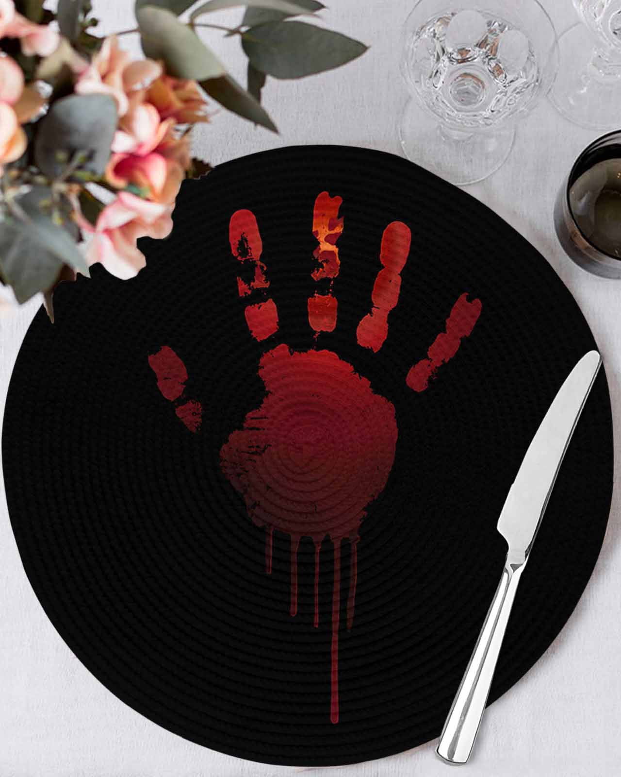 13 Inch Round Placemats Set of 4, Horror Halloween Non Slip Heat ...