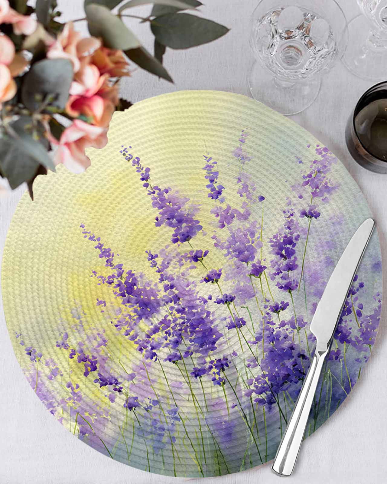 13 Inch Round Placemats Set of 4, Lavender Non Slip Heat Insulation PP ...