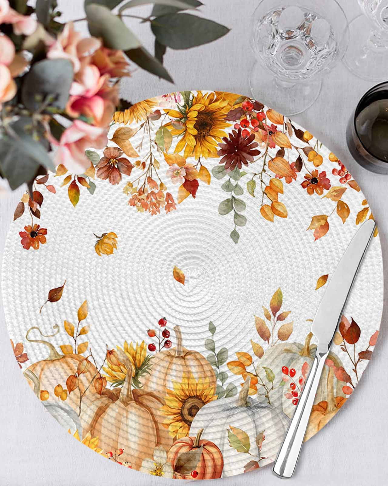 13 Inch Round Placemats Set of 4, Orange Fall Non Slip Heat Insulation ...
