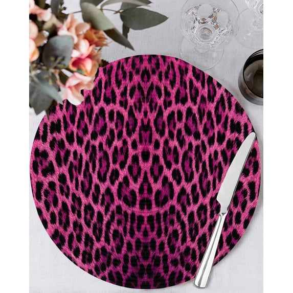 13 Inch Round Placemats Set of 4, Pink Leopard Print Non Slip Heat ...