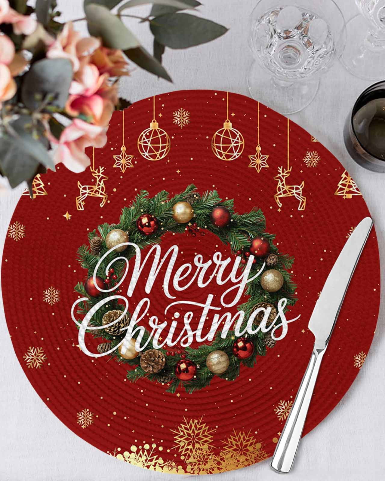 13 Inch Round Placemats Set of 4, Red Christma Non Slip Heat Insulation ...