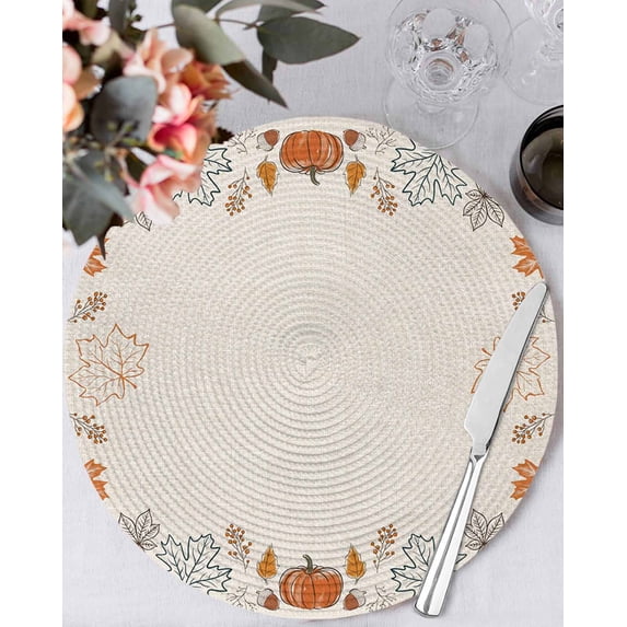13 Inch Round Placemats Set of 4, Retro Pumpkin Fall Non Slip Heat ...