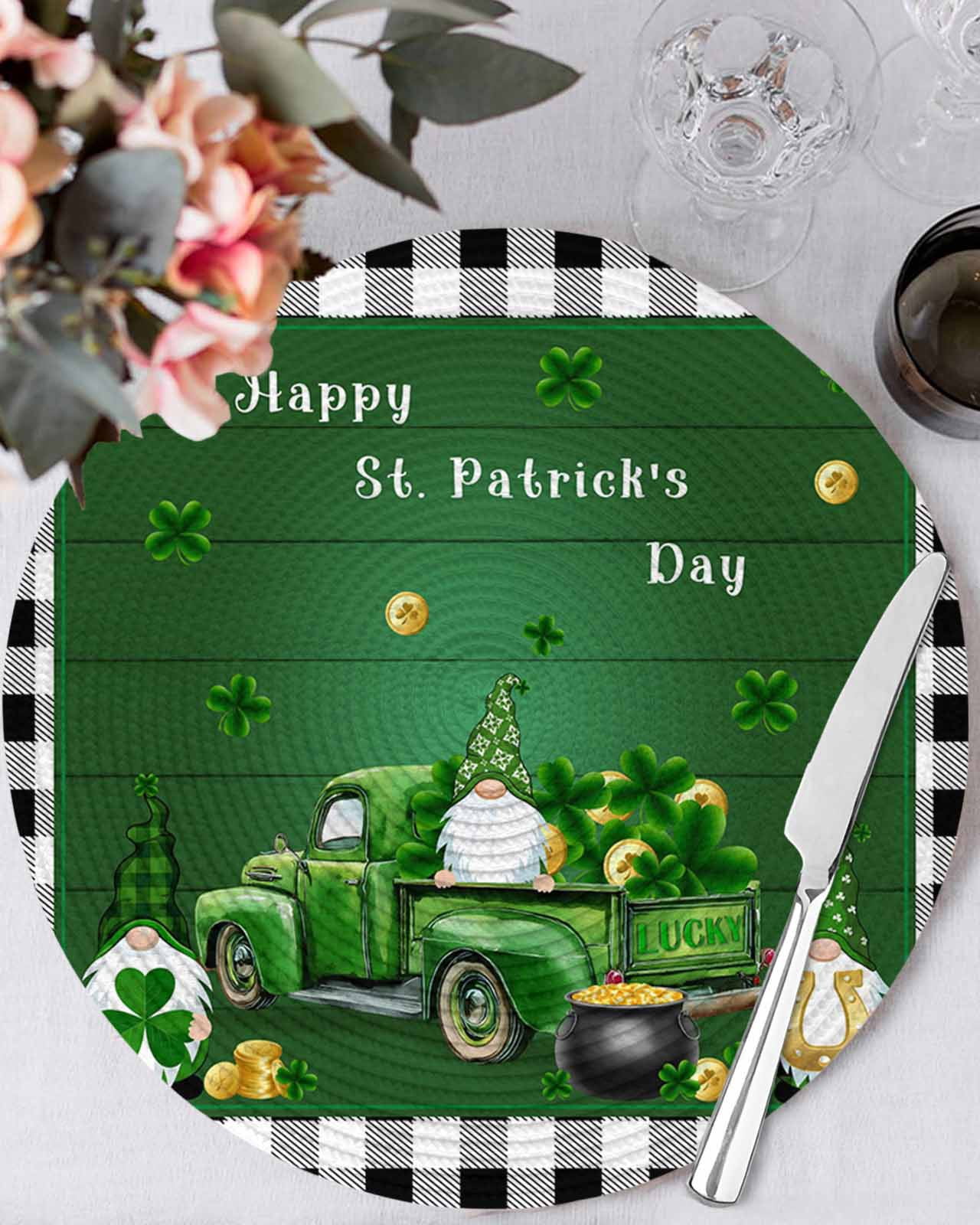 13 Inch Round Placemats Set of 4, St. Patrick's Day Non Slip Heat ...