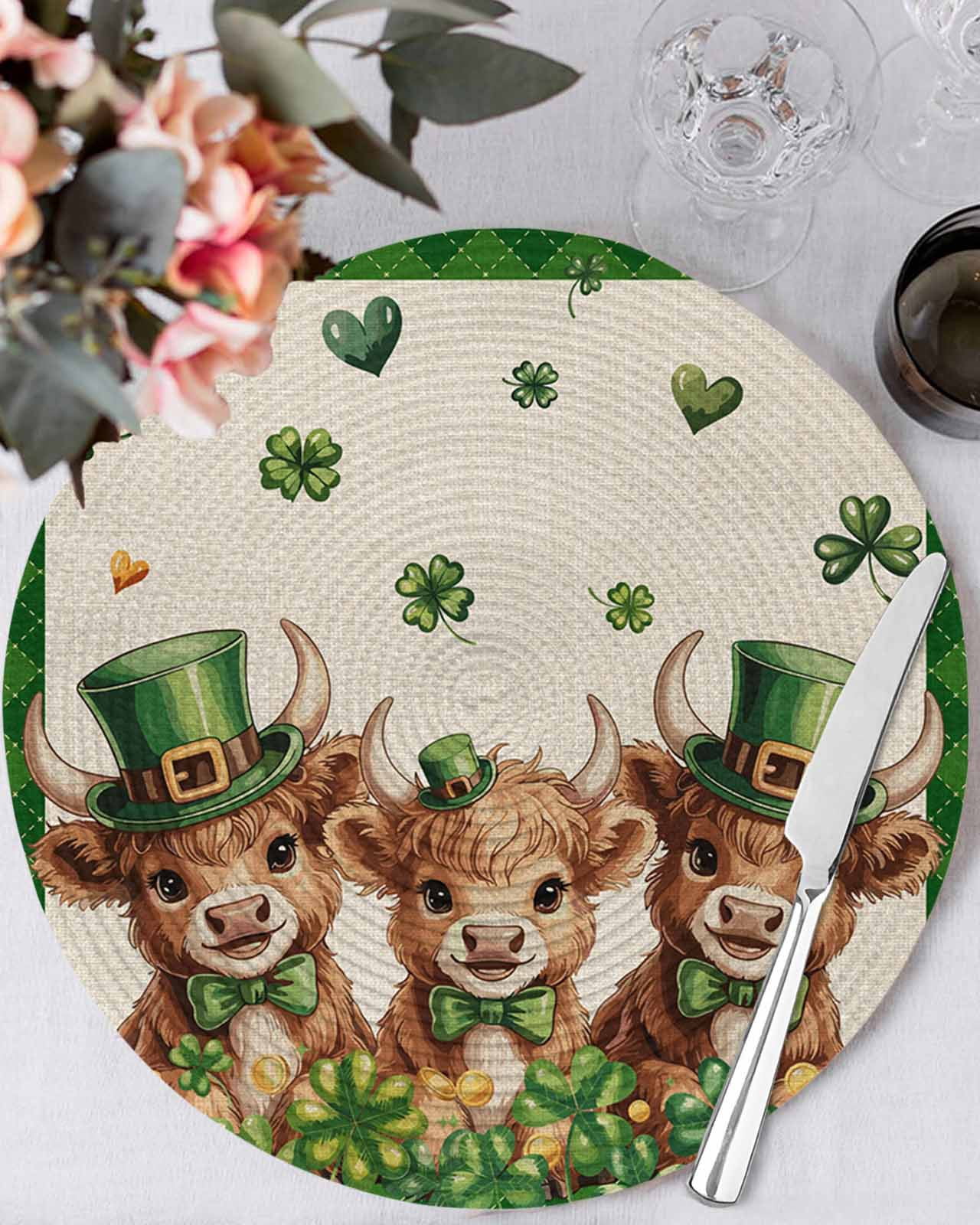 13 Inch Round Placemats Set of 4, St. Patrick's Day Non Slip Heat ...
