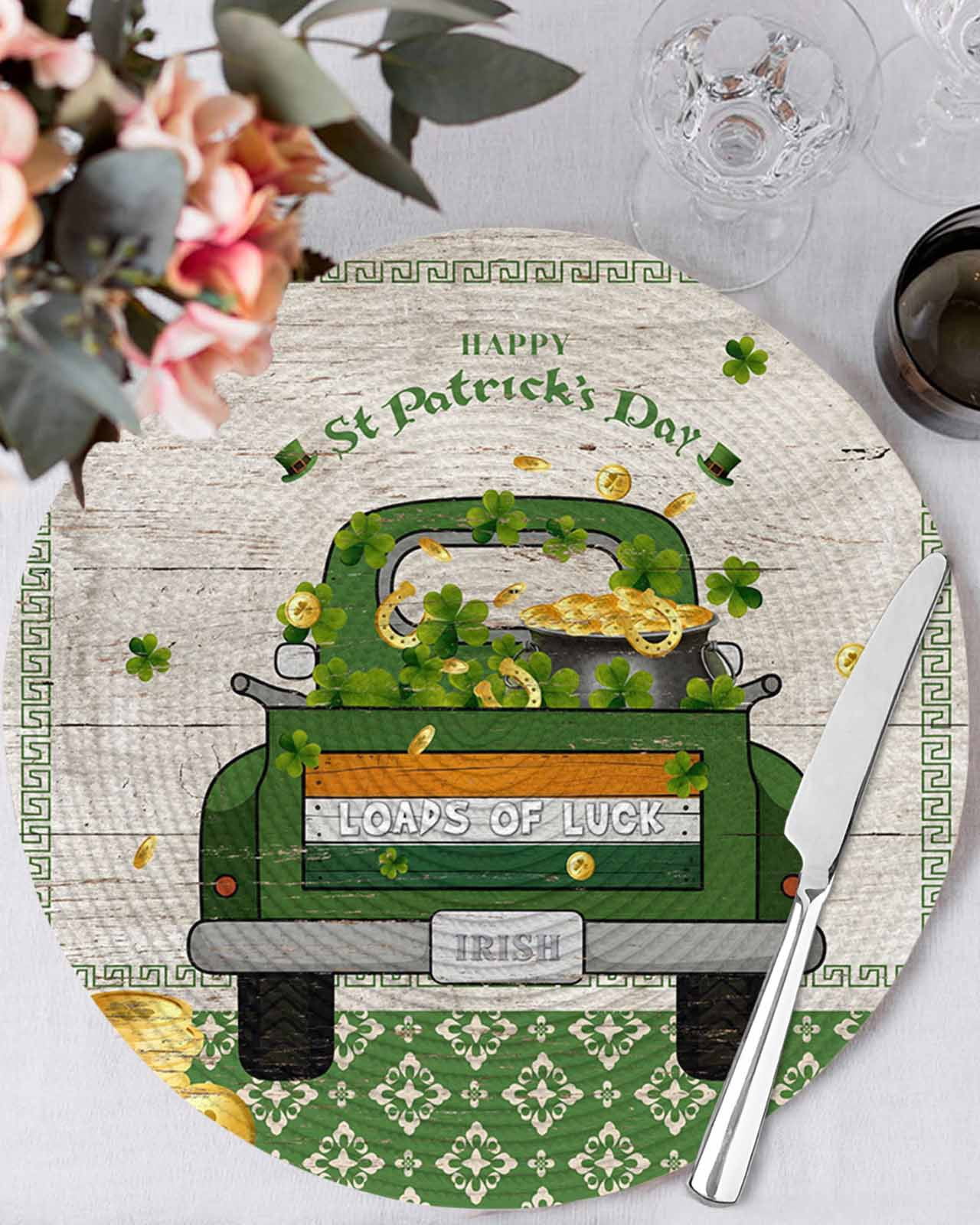 13 Inch Round Placemats Set of 4, St. Patrick's Day Non Slip Heat ...