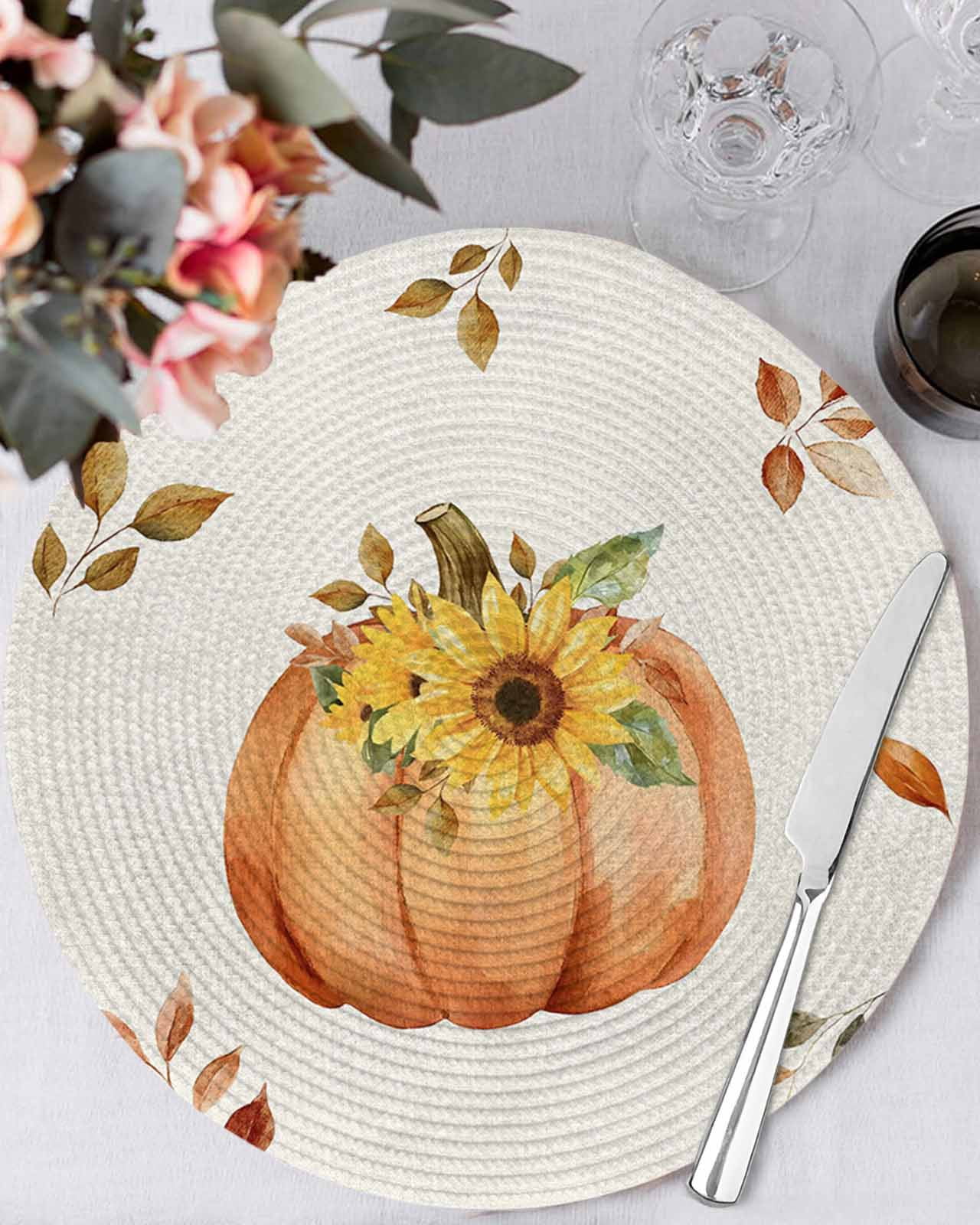 13 Inch Round Placemats Set of 4, Thanksgiving Non Slip Heat Insulation ...
