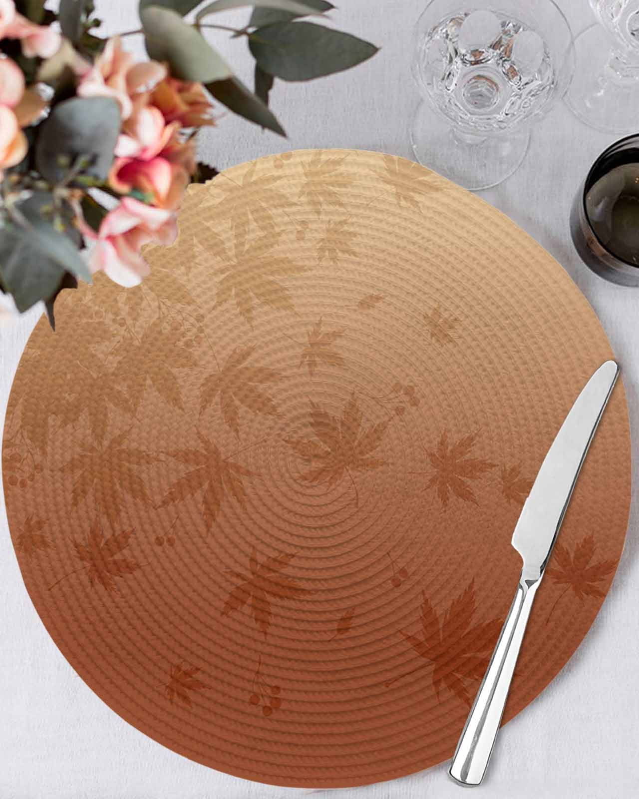 13 Inch Round Placemats Set of 6, Autumn Maple Leaf Non Slip Heat ...