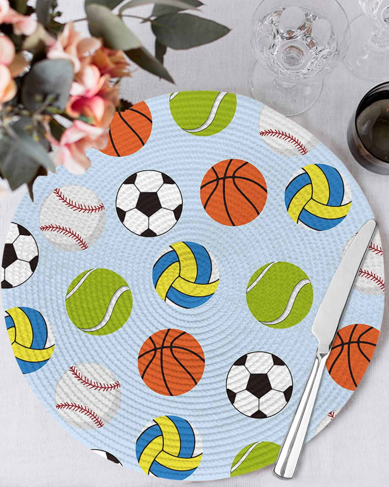 13 Inch Round Placemats Set of 6, Blue Balls Non Slip Heat Insulation ...
