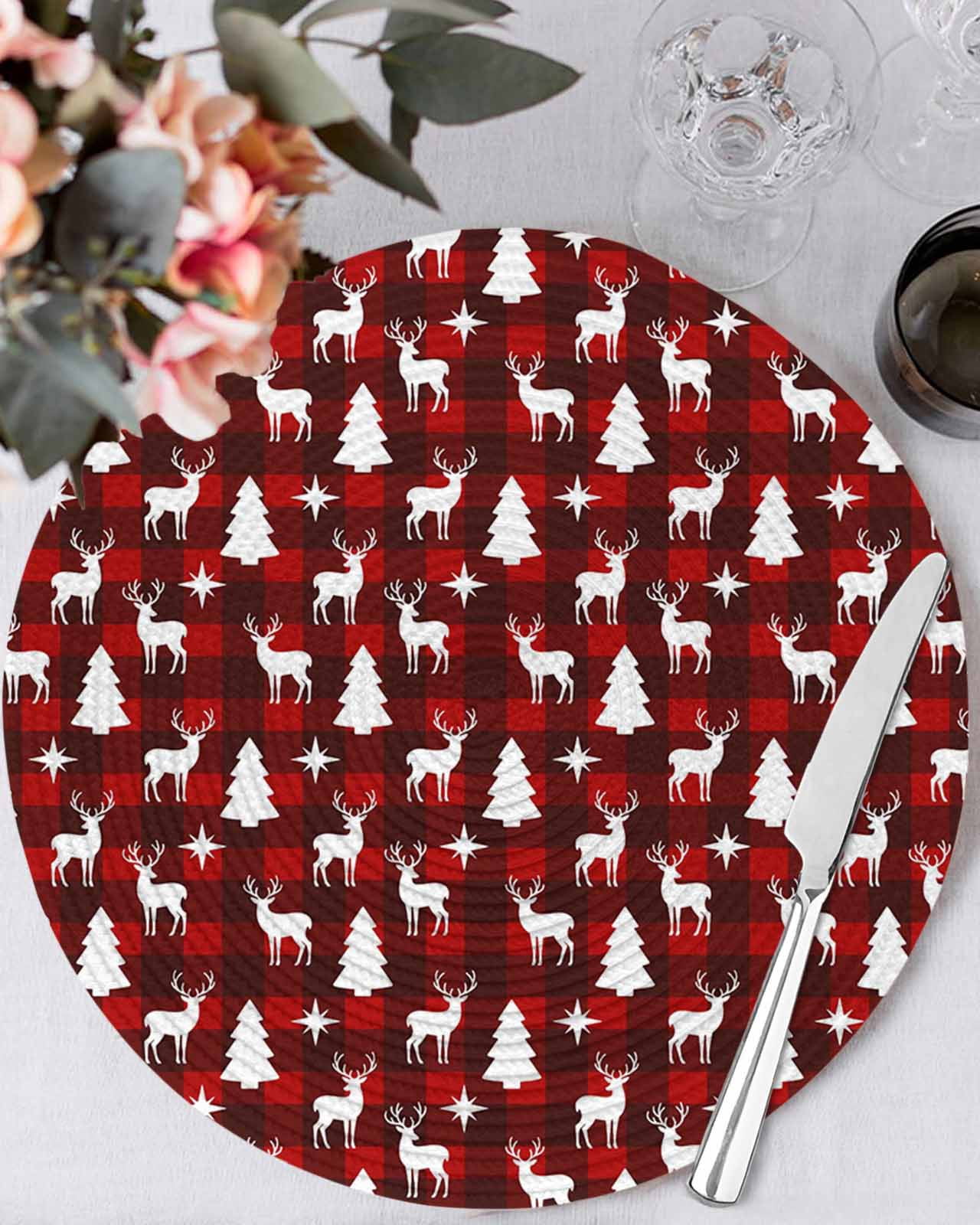 13 Inch Round Placemats Set of 6, Christmas Non Slip Heat Insulation PP ...