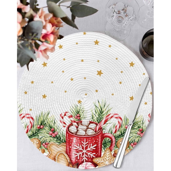 13 Inch Round Placemats Set of 6, Christmas Non Slip Heat Insulation PP ...
