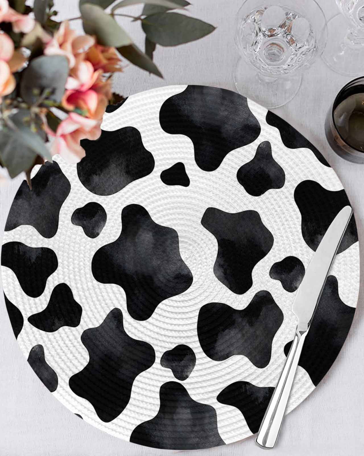 13 Inch Round Placemats Set of 6, Cow Printed Non Slip Heat Insulation ...