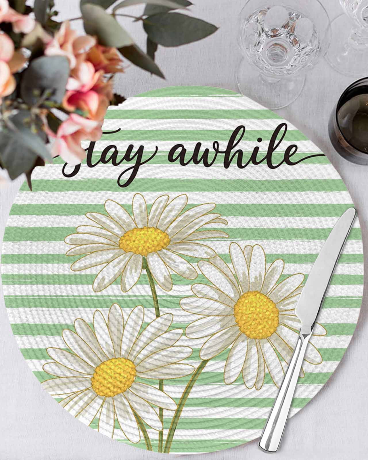13 Inch Round Placemats Set of 6, Daisy Flower Non Slip Heat Insulation ...