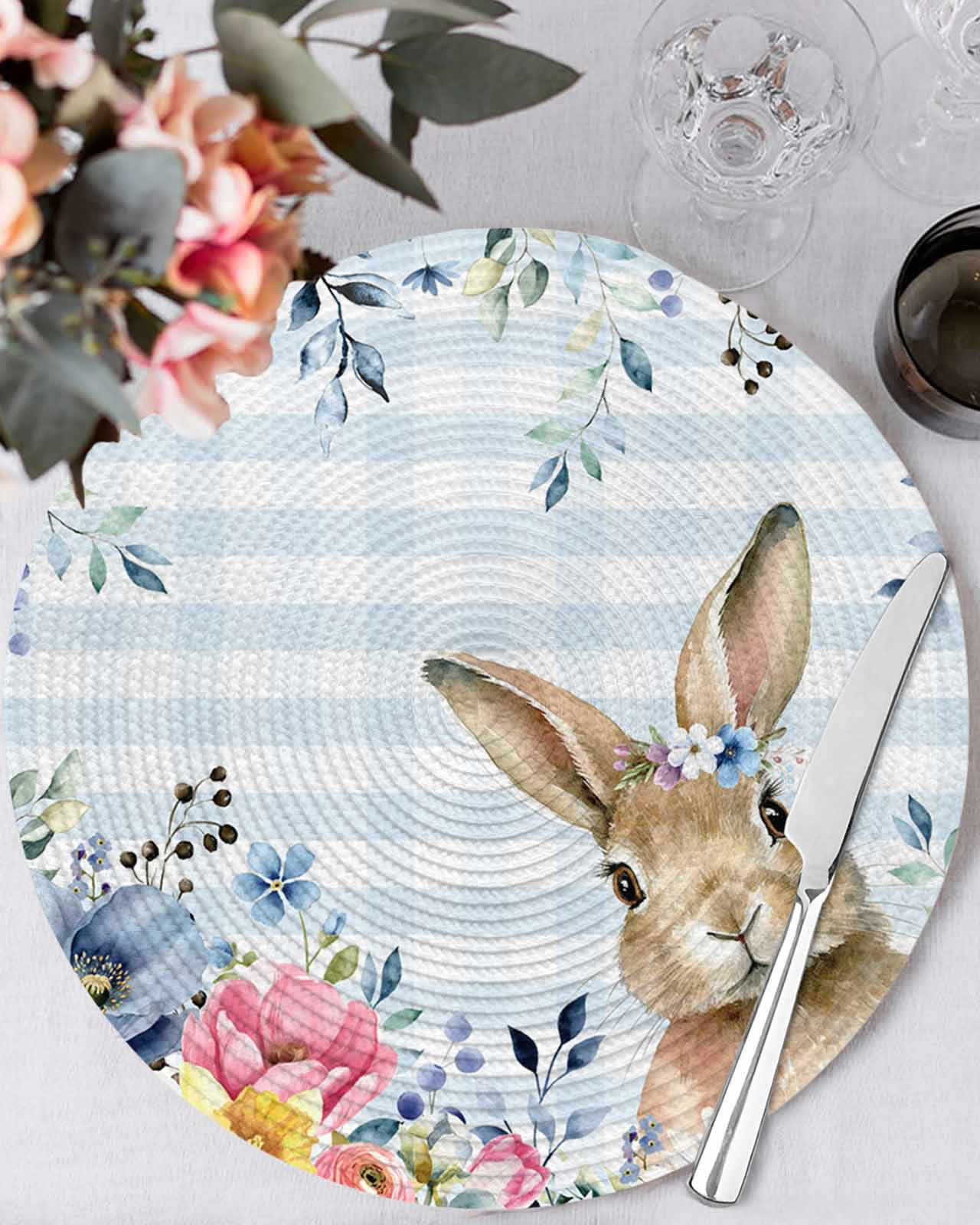 13 Inch Round Placemats Set of 6, Easter Bunny Non Slip Heat Insulation ...