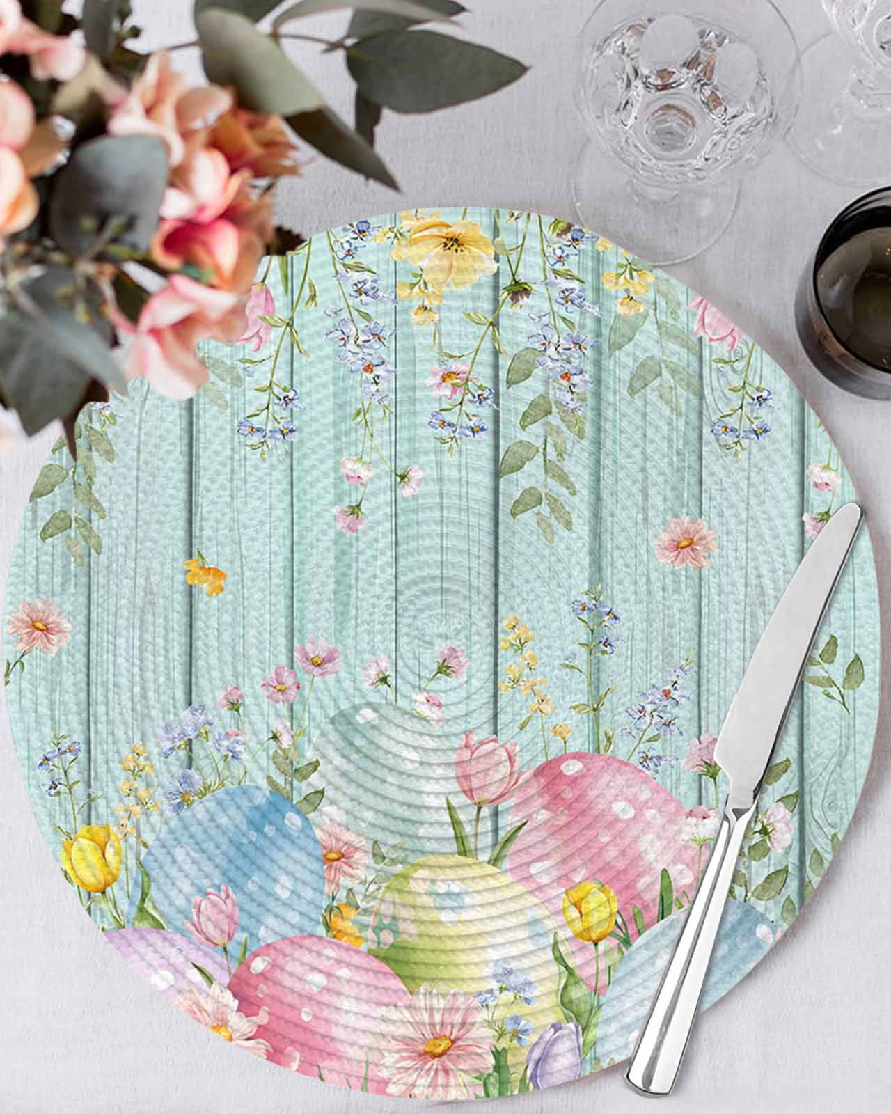 13 Inch Round Placemats Set of 6, Easter Eggs Non Slip Heat Insulation ...