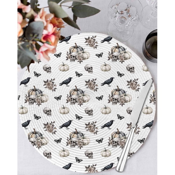 13 Inch Round Placemats Set of 6, Halloween Non Slip Heat Insulation PP ...