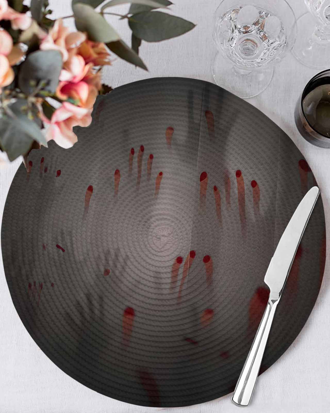 13 Inch Round Placemats Set of 6, Halloween Non Slip Heat Insulation PP ...