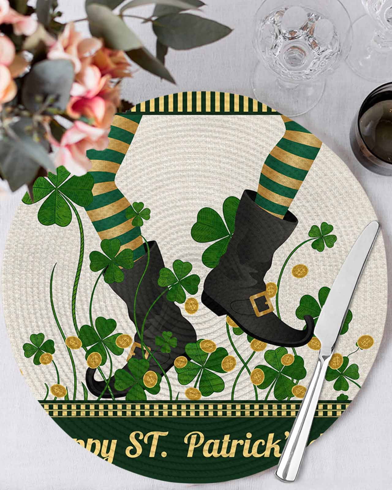 13 Inch Round Placemats Set of 6, Happy St. Patrick's Non Slip Heat ...