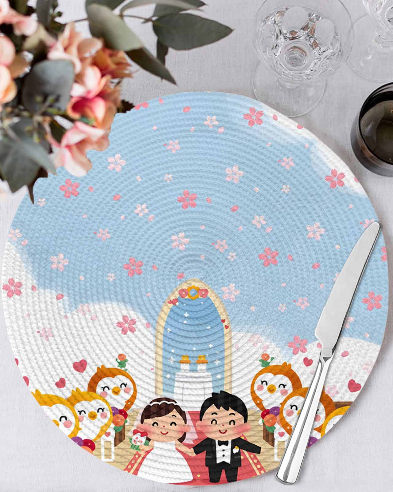13 Inch Round Placemats Set of 6, Japanese Wedding Non Slip Heat ...